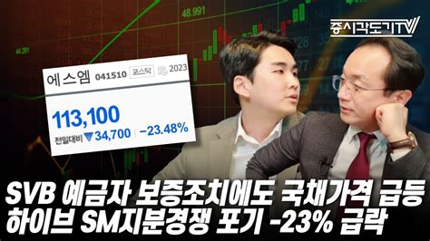 [한국시황] Svb 예금자 보증조치에도 국채가격 급등 하이브의 에스엠 지분경쟁 포기에 23 급락 Youtube