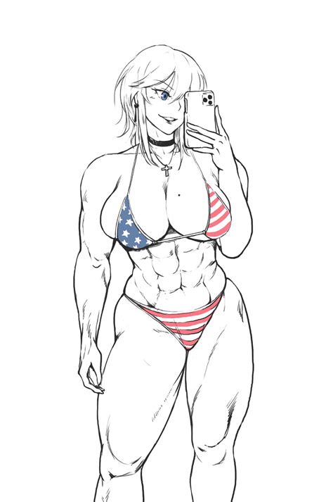 Rule 34 1girls Abs American Flag Bikini Azur Lane Bangs Bare