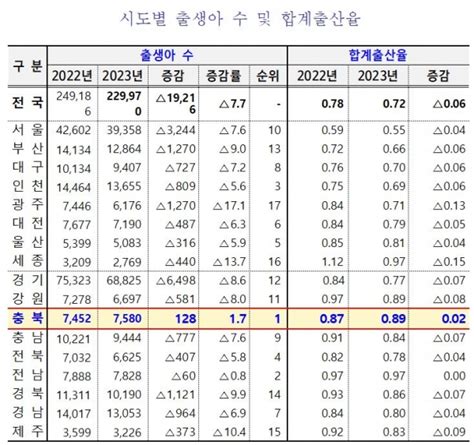 충북도 지난해 ‘출생아 수·합계출산율 증가…전국 유일 굿모닝충청
