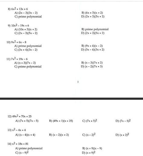 Solved 8 6x2 13x 6 A 2x 3 3x 2 C Prime Polynomial