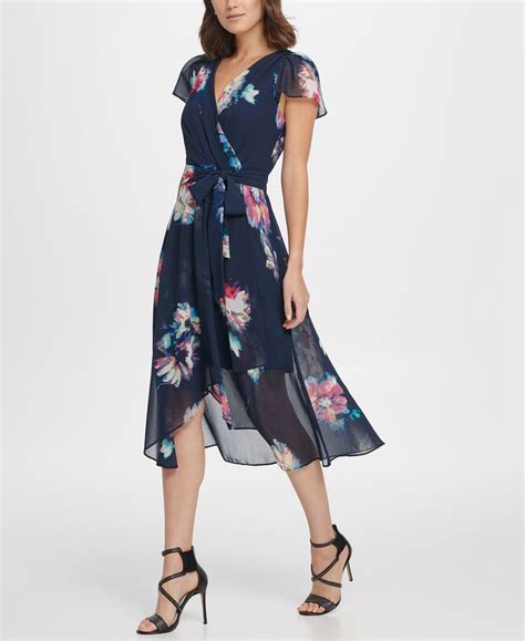 Dkny Flutter Sleeve V Neck Wrap Midi And Reviews Dresses Women Macy