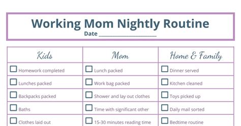 Printable Working Mom Daily Schedule Template Excel Sample Uploaded By