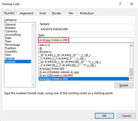 milliseconds in excel