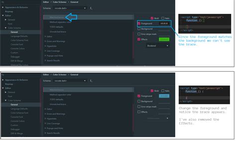 phpstorm how to remove brackets highlighting in webstorm stack