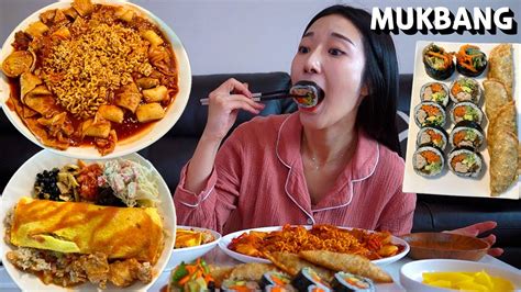 먹방ㅣ분식 매콤달달 라볶이에 오므라이스 왕참치김밥 튀김주먹만두 한식먹방ㅣ리얼사운드ㅣtteokbokki And Gimbap