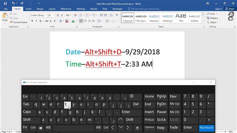 shortcut key to insert current date and time in word youtube