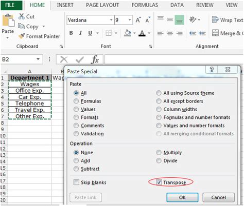 transpose function in microsoft excel