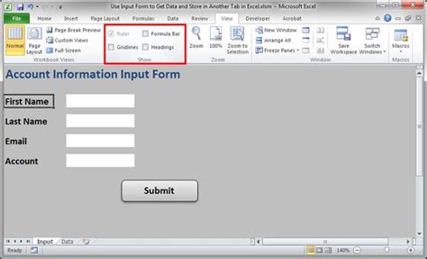 input form to get data and store it in another tab in excel
