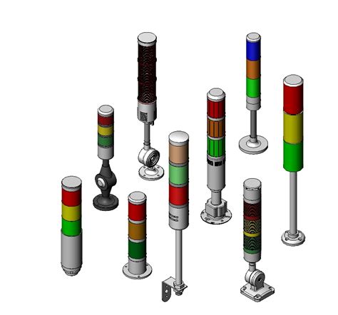 E0673 三色灯报警灯集锦三维sw2018带参 Solidworks 2018 模型图纸下载 懒石网