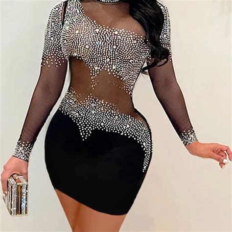 Rhinestone Sheer Dress Etsy