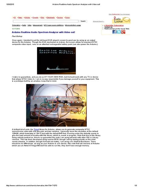 arduino realtime audio spectrum analyzer with video out arduino