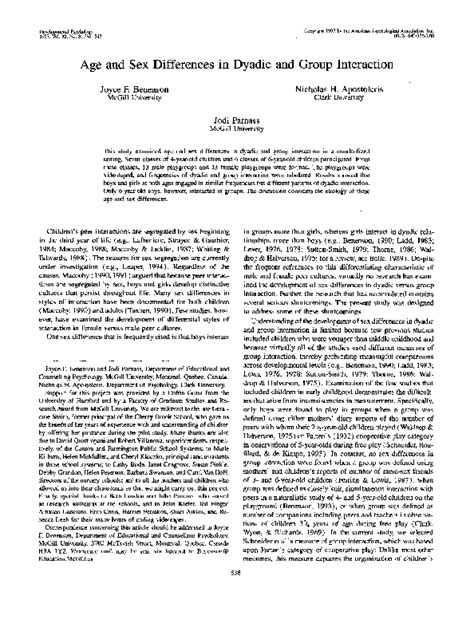 Pdf Age And Sex Differences In Dyadic And Group Interaction Joyce