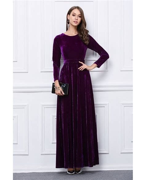 Luxurious Velvet Evening Dress With Long Sleeves Ck119 107 9