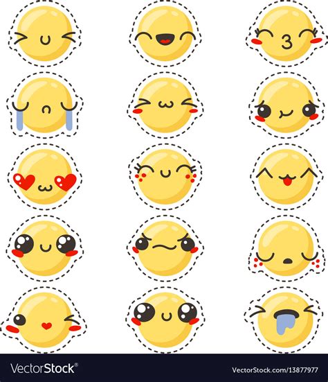 Set Of Cute Lovely Kawaii Emoticon Sticker Vector Image