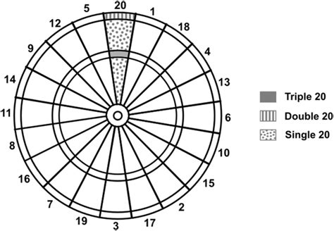 illustration of a bristle dartboard with the segment scoring 20 marked