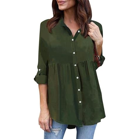 Womens Striped Blouse Casual Button Down Long Sleeve T Shirt Tops Blue