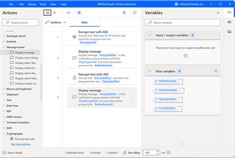 cryptography actions with plain text in desktop flow using microsoft