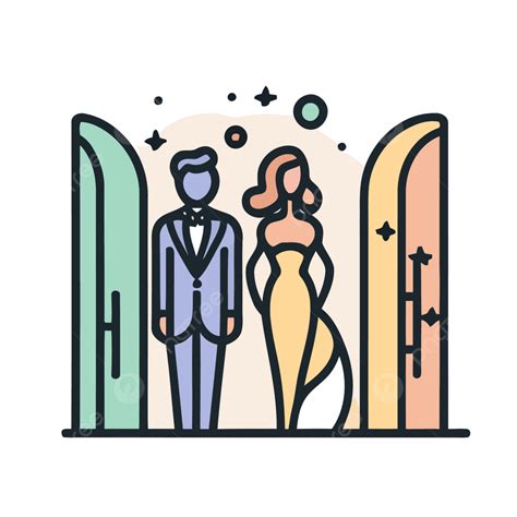 Ilustrasi Linear Garis Datar Pasangan Pernikahan Terisolasi Di Atas