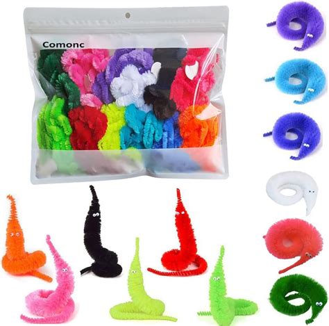 Comonc 60 Pcs Magic Twisty Worm Wiggly Twisty Fuzzy Worms