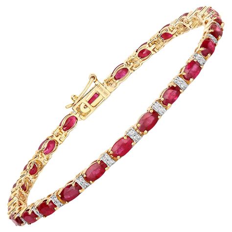 14k Yellow Gold Diamond Ruby And Sapphire Tennis Bracelet For Sale At