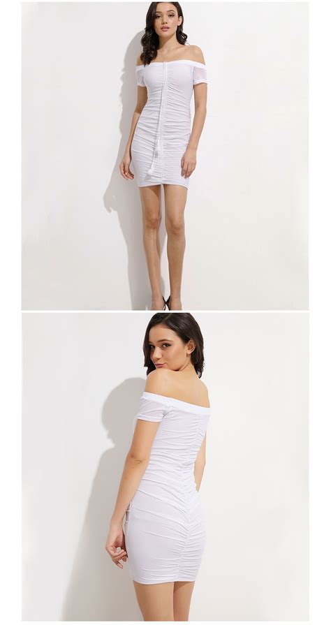 Colysmo Off Shoulder Lift Up Drawstring Ruched Sheer Mesh Dress Mini