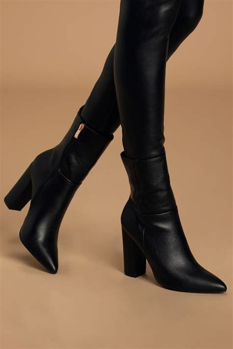 Chic Black Pointed Toe Mid Calf Boots Block Heel Mid Calf Boots Lulus