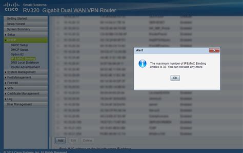 rv320 limits ip and mac binding to 30 entries cisco community