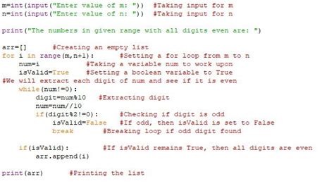 write a python program which will find all such numbers between m and