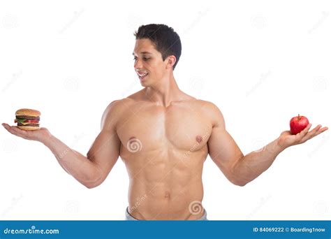 Sports Fit Diet Apple Fruit Hamburger Healthy Eating Bodybuilder Stock