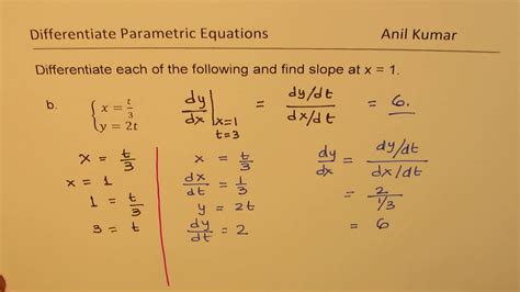 Differentiate Parametric Equation Find Derivative At X 1 Youtube