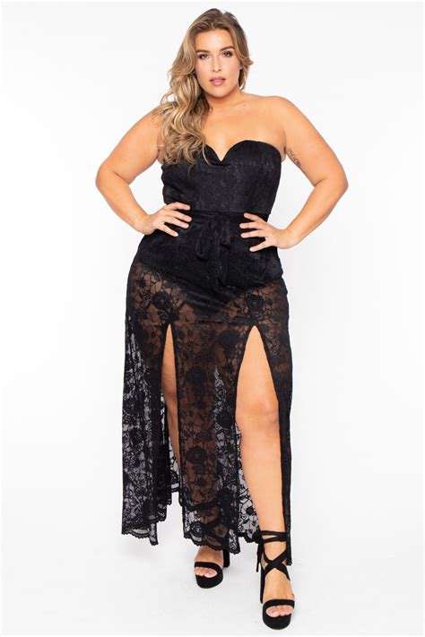 Plus Size Cassandra Strapless Lace Dress Black Lace Dress Black
