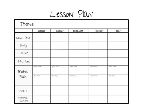 Simple Weekly Lesson Plan Template Preschool Prek Kindergarten Daycare
