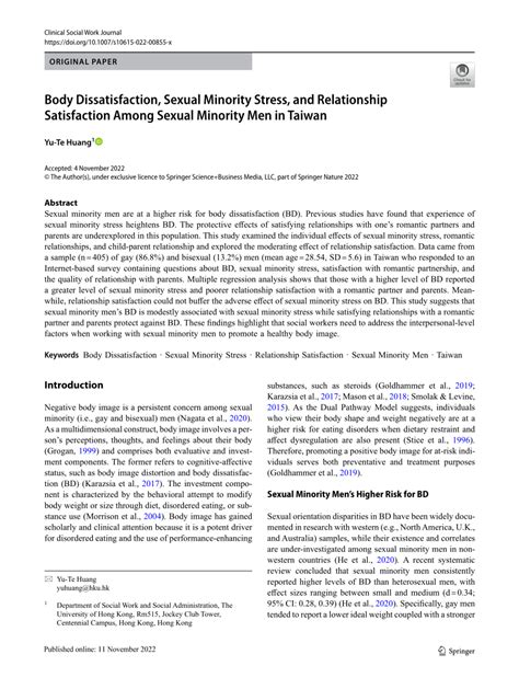Pdf Body Dissatisfaction Sexual Minority Stress And Relationship