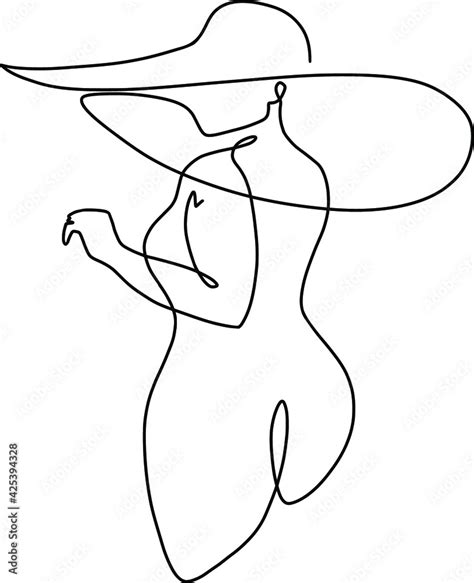 Beautiful Body Positive Female With A Big Hat Drawn In The Style One