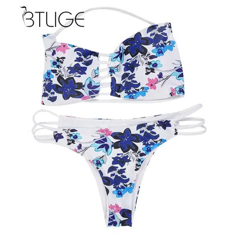2018 Thong Micro Bandeau Bikini Women Brazilian Bikini Set Printed