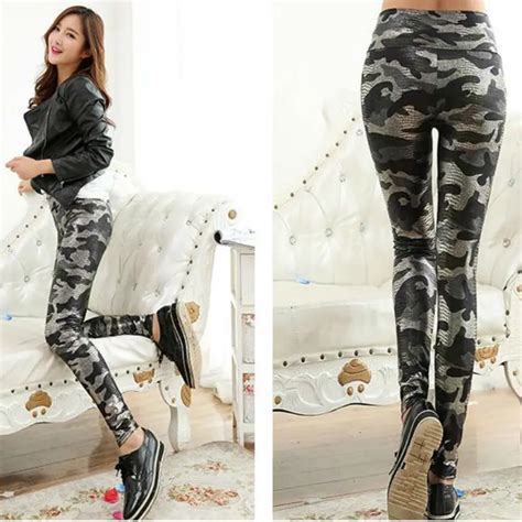 Camo Leggins Faux Leather Woman Leggings High Quality High Waist Jeans