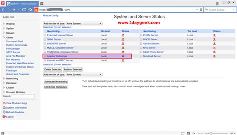 how to install activate services in webmin control panel