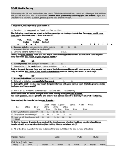 Form Sf 12 Health Survey Template Printable Pdf Download