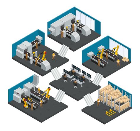 Electronics Factory Isometric Multistory Composition 475729 Vector Art