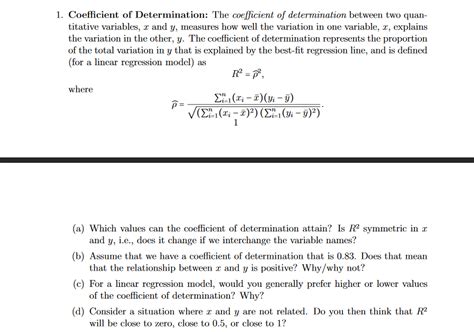 Solved 1 Coefficient Of Determination The Coefficient Of