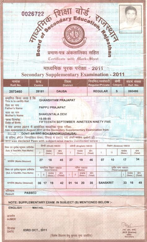 Class 10 Board Marksheet