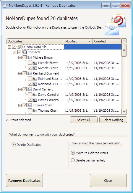 duplicates found outlook duplicate remover