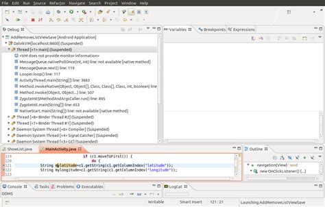 android no mainactivity in the debug window in eclipse where i have