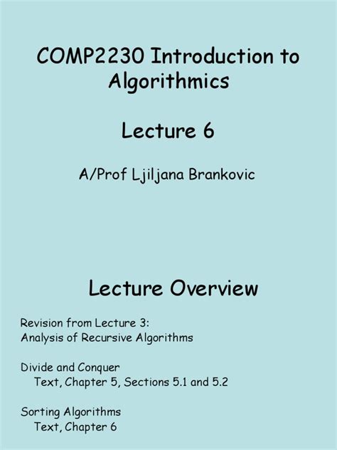 lecture6 analysing recursive algorithms divide and