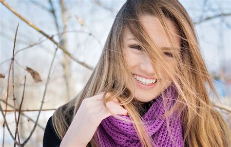 Wallpaper Autumn Girl Face Eyelashes Smile Hair Scarf Long For
