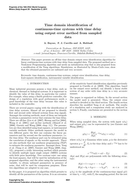 pdf time domain identi cation of continuous time systems with time