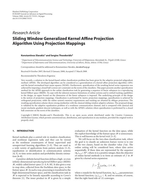 pdf sliding window generalized kernel affine projection algorithm