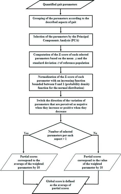 flowchart for the quantification of the multifeature gait score