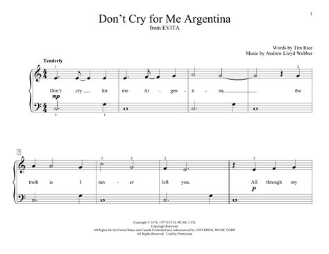 Dont Cry For Me Argentina From Evita Arr Christopher Hussey By