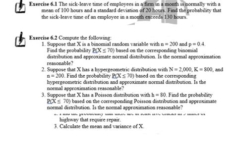 [solved] exercise 6 1 the sick leave time of employees in